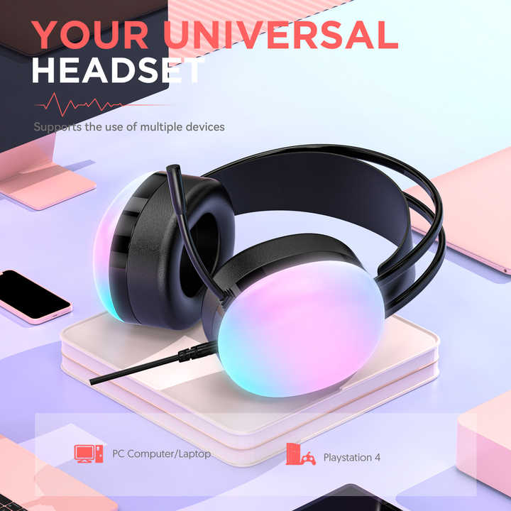 Razeak Lightweight Game Esports Headphones Transparent RGB Flow Noise ...