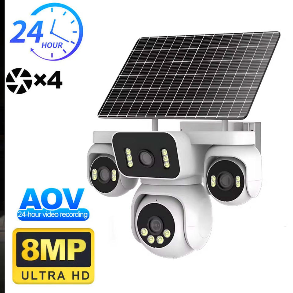 Solar Powered 4K Quad Screen PTZ Surveillance Camera With 16X Optical ...