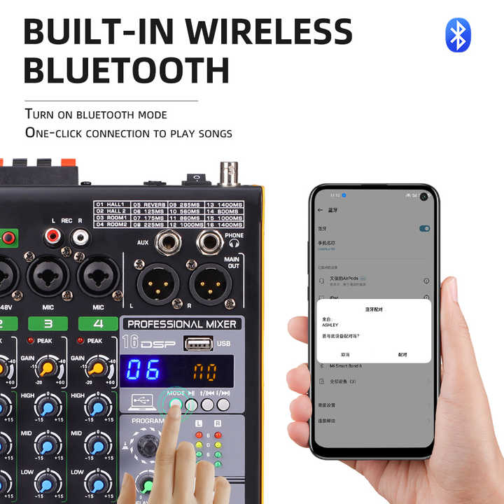 DJ Controller Audio Console Mixers with Wireless Microphone