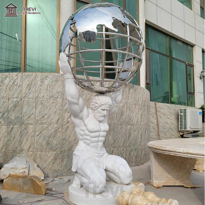 Atlas Carrying the World Statue - Durable White Marble