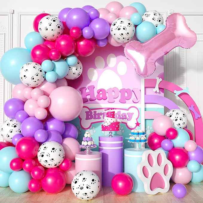 Paw Balloons Garland Arch Kit Dog Birthday Decorations for Girls Pink ...
