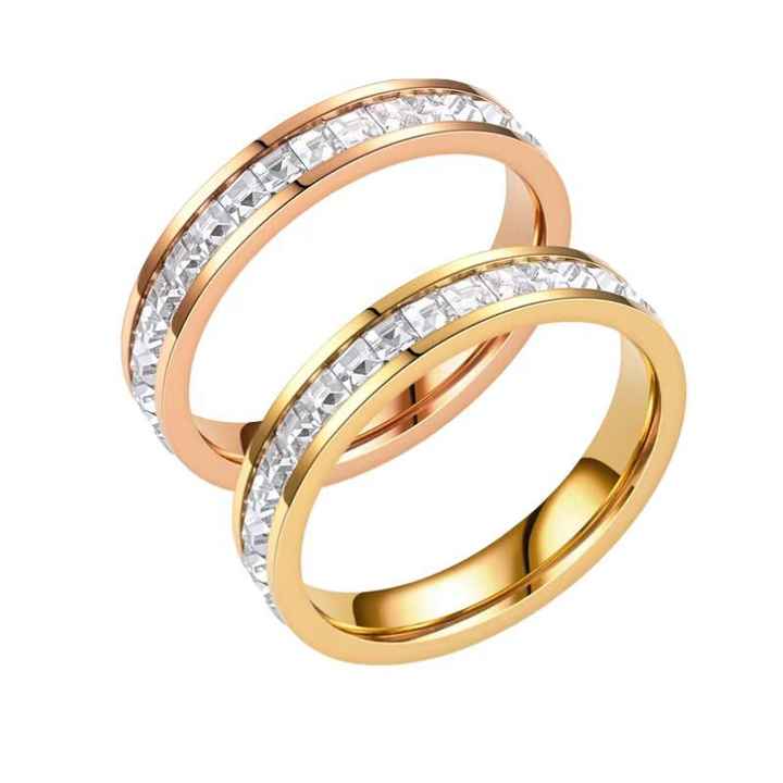 K095 Waterproof Double Layer Diamond Wedding Engagement Ring 18K Gold ...