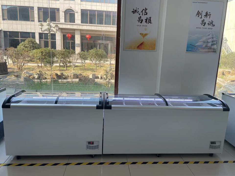 Kenkuhl Sliding Curved Glass Top Commercial Frozen Sussage Ice Cream ...