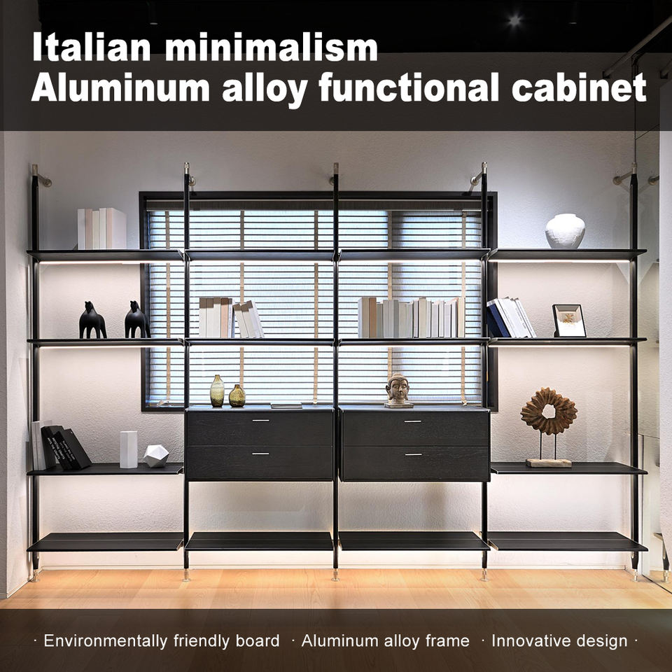 Modern Aluminum Modular Shelf System with LED Light Wall-Mounted Open ...