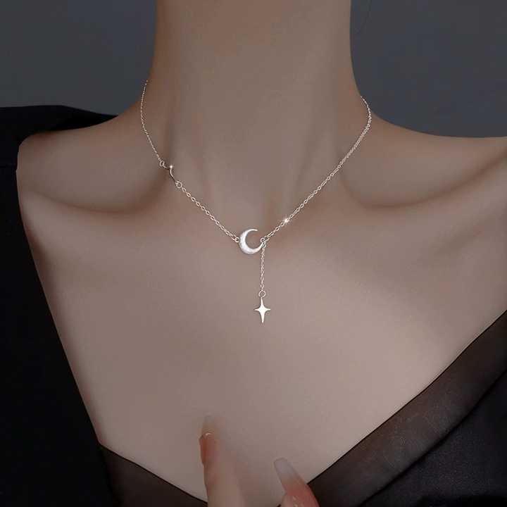 FY-PL122 925 Sterling Silver Star Moon Necklace Female Niche Design ...