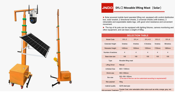 6M Waterproof Trolley Solar Powered Mobile Lifting Rod Lighthouse ...