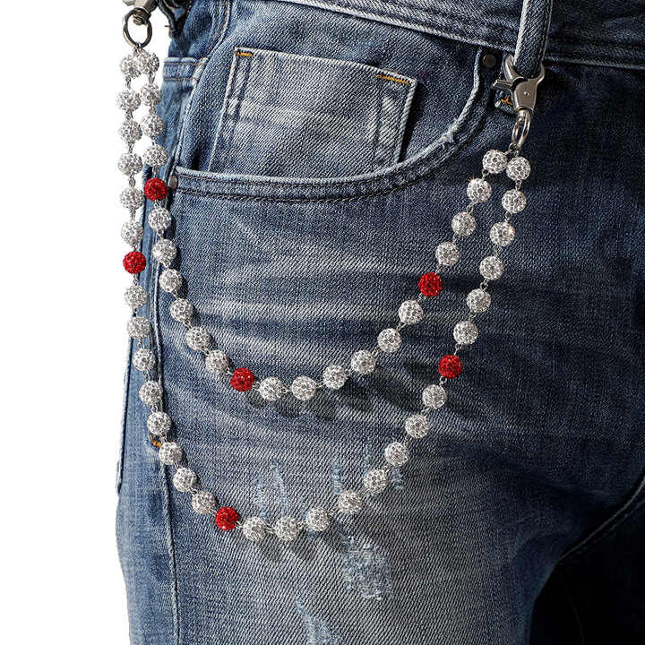 12mm Jeans Pocket Belt Chains Disco Ball Beaded Layered Pendant Jeans ...