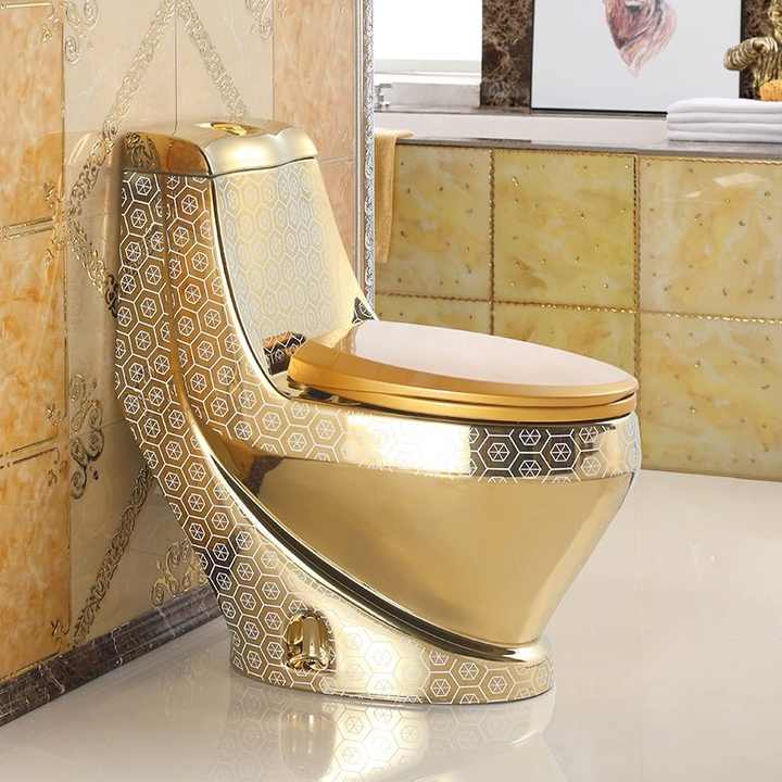Modern One-Piece Golden Ceramic Toilet - Easy Clean & Dual-flush