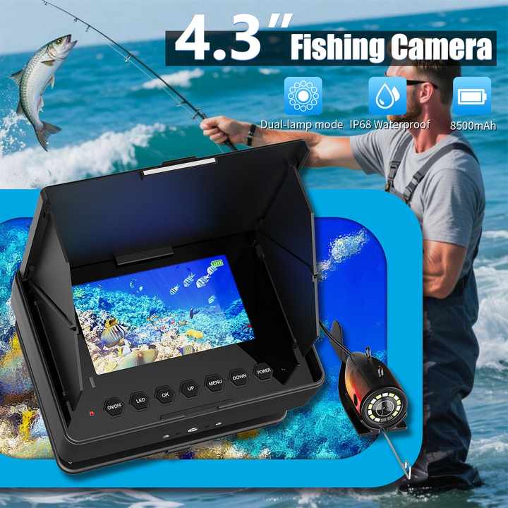 4.3" Inch 30M 1200TVL Fishing Rod Underwater Camera 6pcs White LEDs and ...