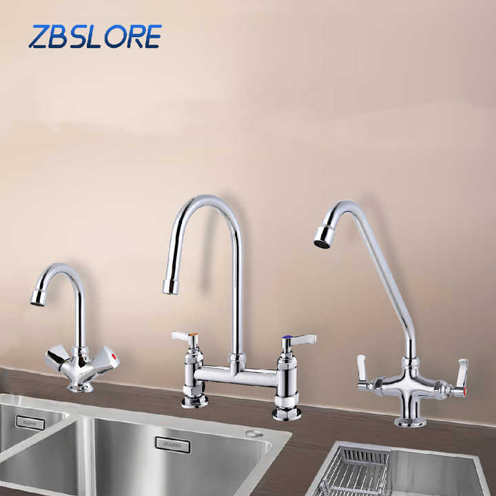 Kitchen Tap Mixer Faucet Flexible Two Lever Watermark Deck Mount Bridge ...