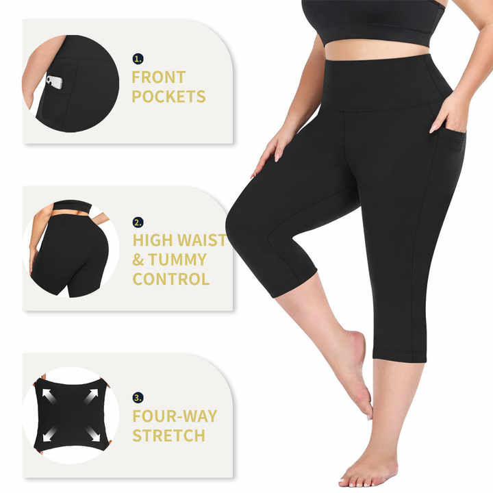 Plus Size High Waist Yoga Capris with Pockets Custom Wholesale 7/8 ...