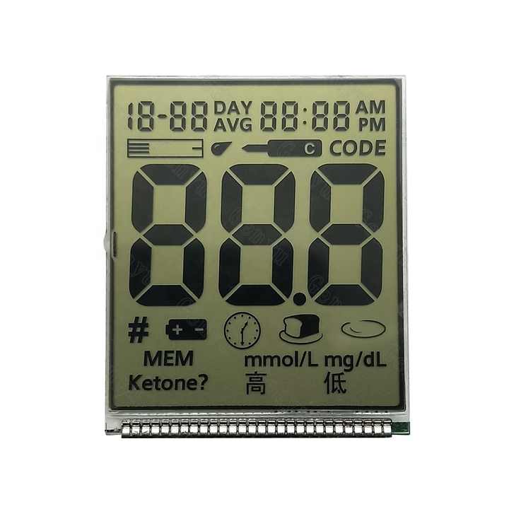 Custom 3digit Monochrome LCD Display for Blood Glucose Meters