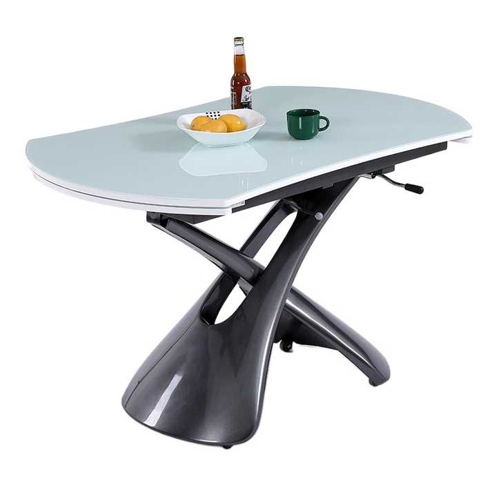Lifting Convertible White Glass Coffee Table for Living Room