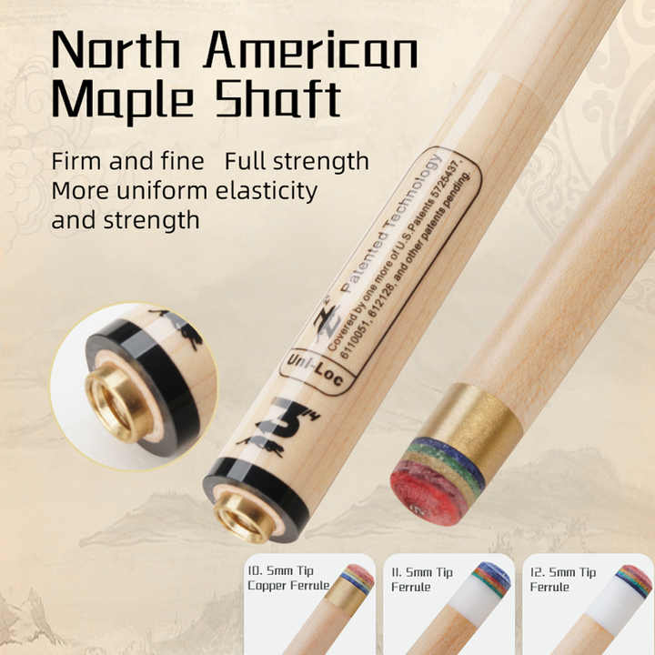 Maple Shaft Pool Cue Replacement 10.5/11.5/12.5mm with Rainbow Tip