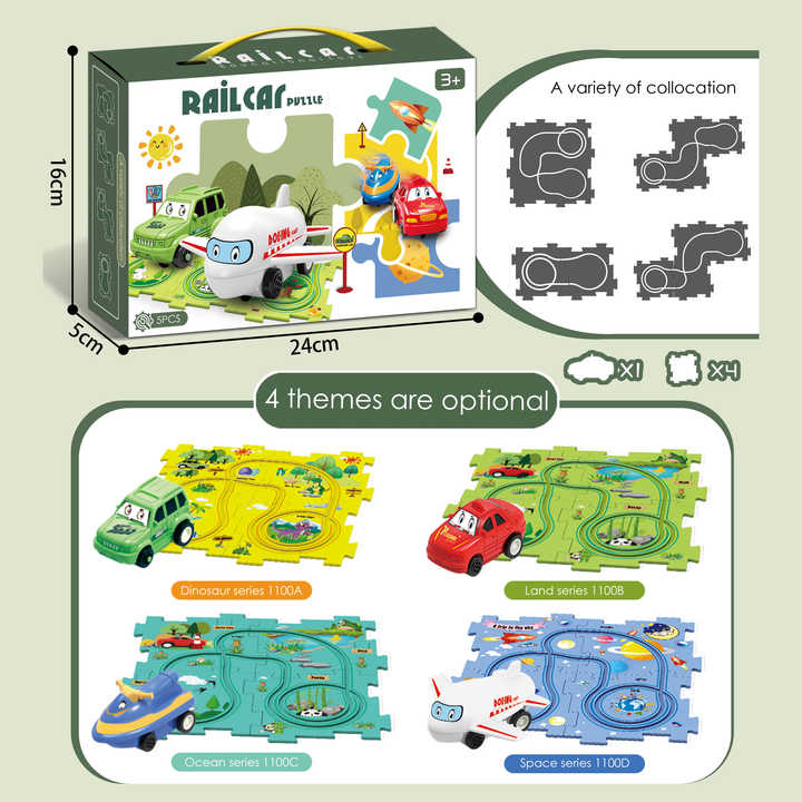 Plastic Toddler Puzzle Track Car Play Set with Vehicles, Battery ...
