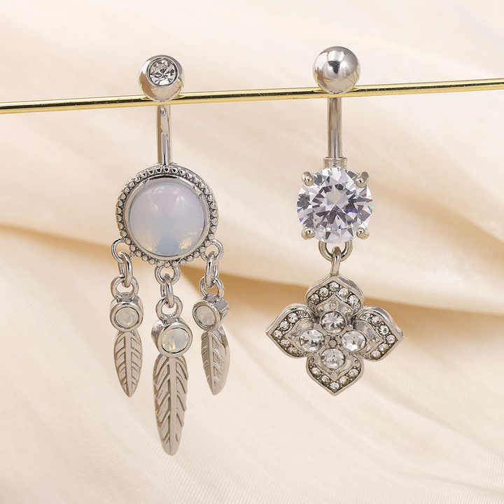 Navel Belly Button Ring Collection 14G External Thread Body Jewelry Piercing Navel Ring ...