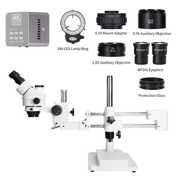 3.5X -90X 4K Camera Double Boom Stand Trinocular Stereo Trinocular ...