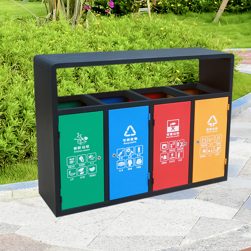 Multi-Compartment Galvanized Steel Recycling Bins Commercial Outdoor ...