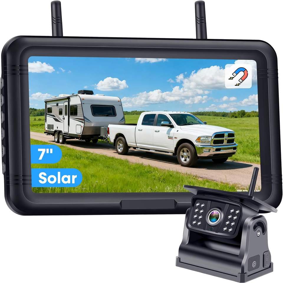 7''Wireless Solar Backup Camera for Trailer: Long-Range Signal Magnetic ...