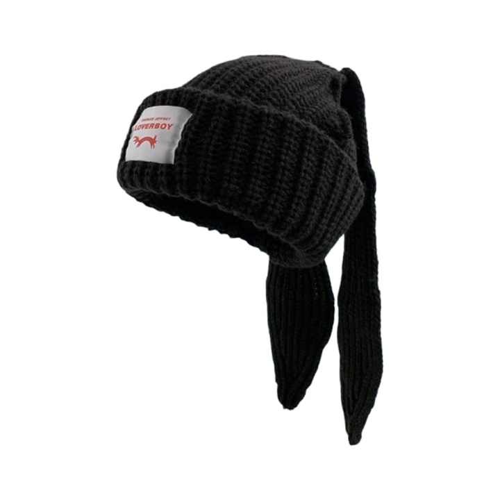 Y2K Style Rabbit Long Ears Hat Cute Skull Beanie Hat Knit Wool Felt Cap ...