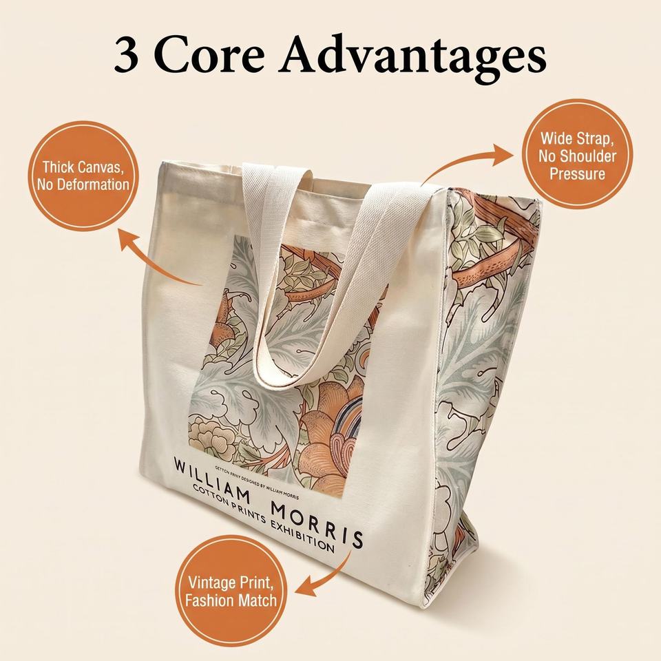 BunnyTote William Morris Vintage Floral Canvas Tote Bag MOQ100 Wide ...