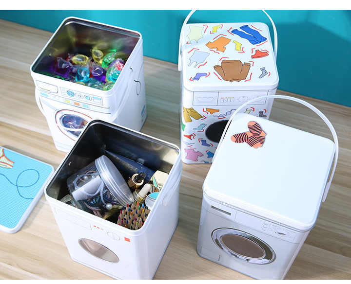 Custom Washing Machine Shape Laundry Powder Storage Tin Box
