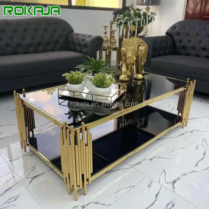 Modern Glass Top Coffee Table - Polished Gold Stainless Steel
