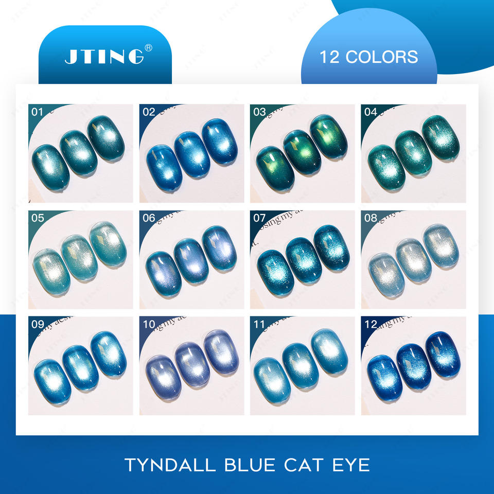 JTING TPO Hema Free Custom 12colors Tyndall Blue Cat Eye Gel Nail ...