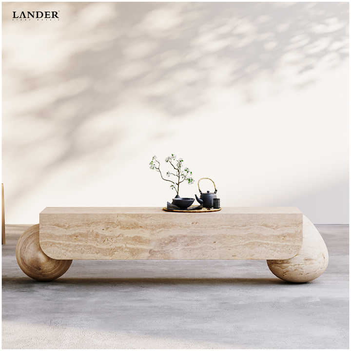LANDER STONE Natural travertine TV stand and coffee table set living ...