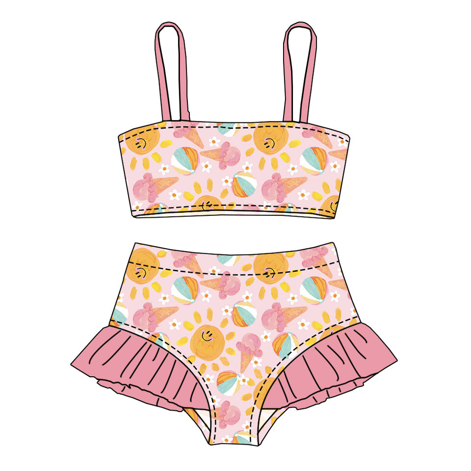 New Arrival Custom Print Baby Girls Sleeveless 2Piece Set Swimsuit With ...