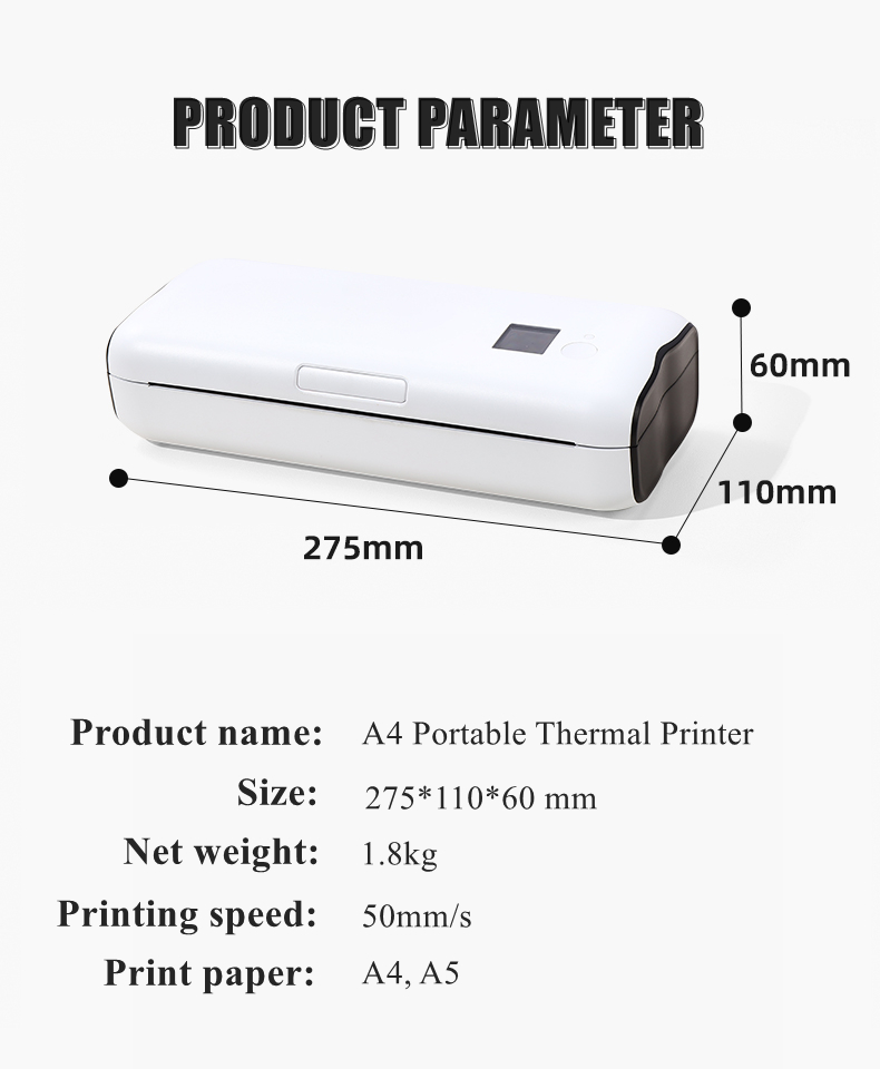 Inkless And Portable A4 Size Printer For Pdf Document Printing Wireless ...