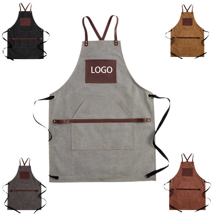 Customized Leather Canvas Kitchen Apron Cotton Bib Blank Bar Restaurant ...