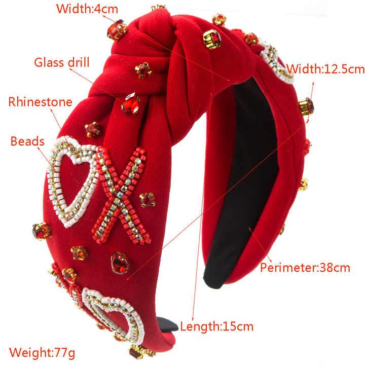 Valentine's Day Red Knot Wide Edges Headband Rice Bead Love Heart ...