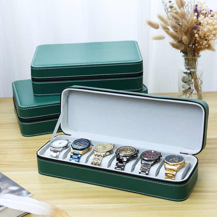 Green PU Leather Watch Storage Box with Zipper New Design Portable ...