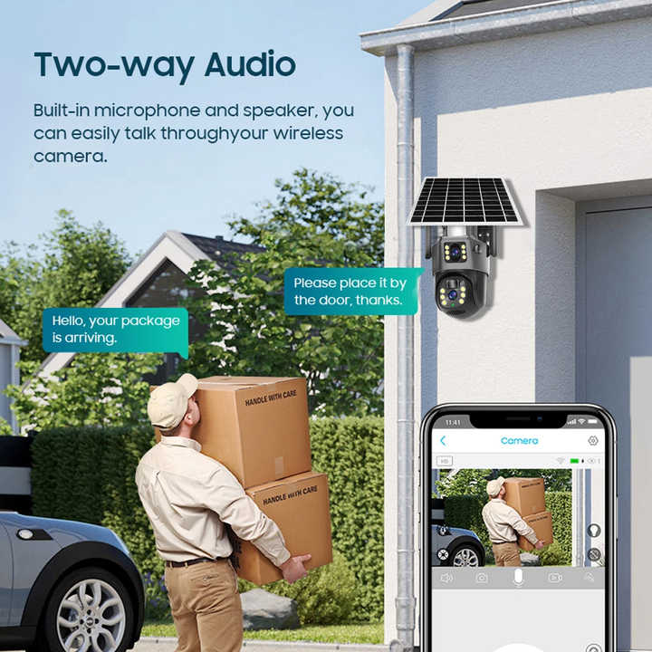 V380 Dual Lens Solar Camera - 4K Night Vision Security