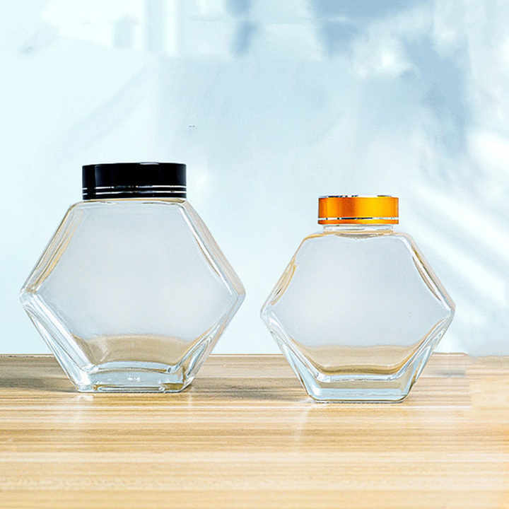 Hexagon Airtight Glass Honey Jars With Lids Frascos De Vidro 250 g 500 ...