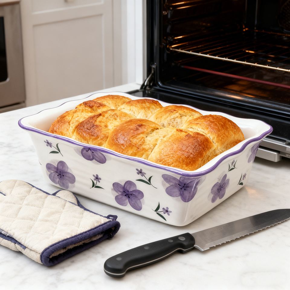 Modern Purple Hand-painted Flower 9.5-inch Wavy-patterned Ceramic Eco ...