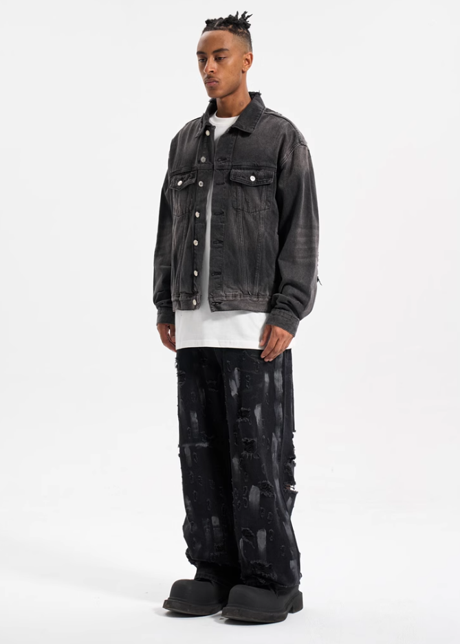 High Quality Eco-Friendly Men's Winter Casual Distressed Denim Jacket ...