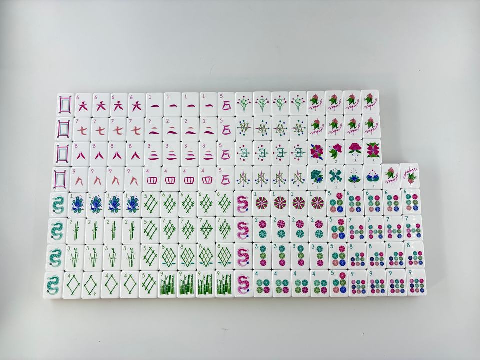 Luxury 160 American Mahjong Tiles Set with Mat, 32mm 4-Layer Pink Green ...