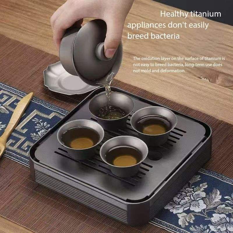 99.6% Pure Titanium Tea Set, 1 Gaiwan + 4 Cups Portable Tea Kit for ...