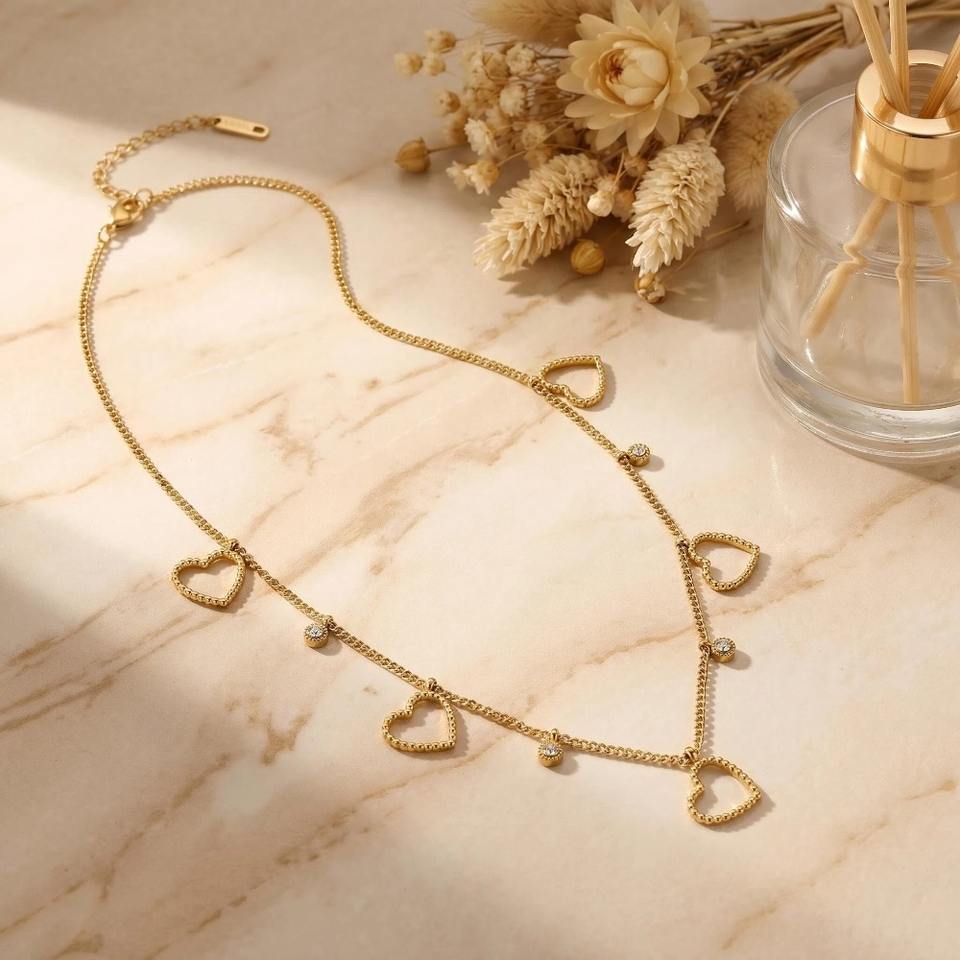 ZG Romantic Heart Necklace PVD Gold Plated Pendant Necklace Women ...