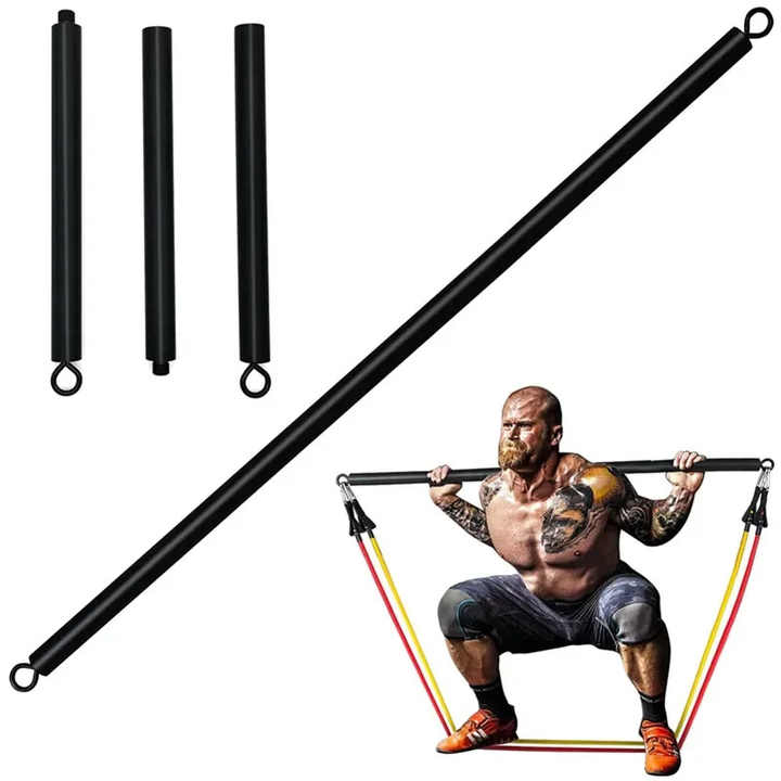 Full Body Workout Bar with Resistance Bands for Home Gym