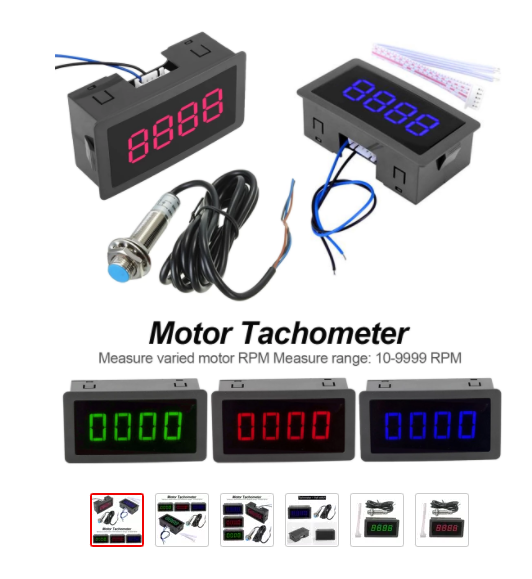 4 Blue LED Digital Tachometer RPM Speed Meter + Hall Proximity Switch ...