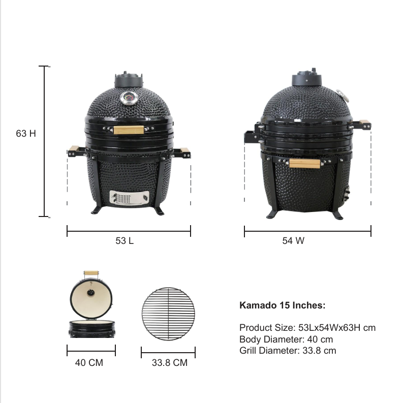 Upgraded 15 Inch Ceramic Kamado Grill with Waterproof Air Vent Cap ...