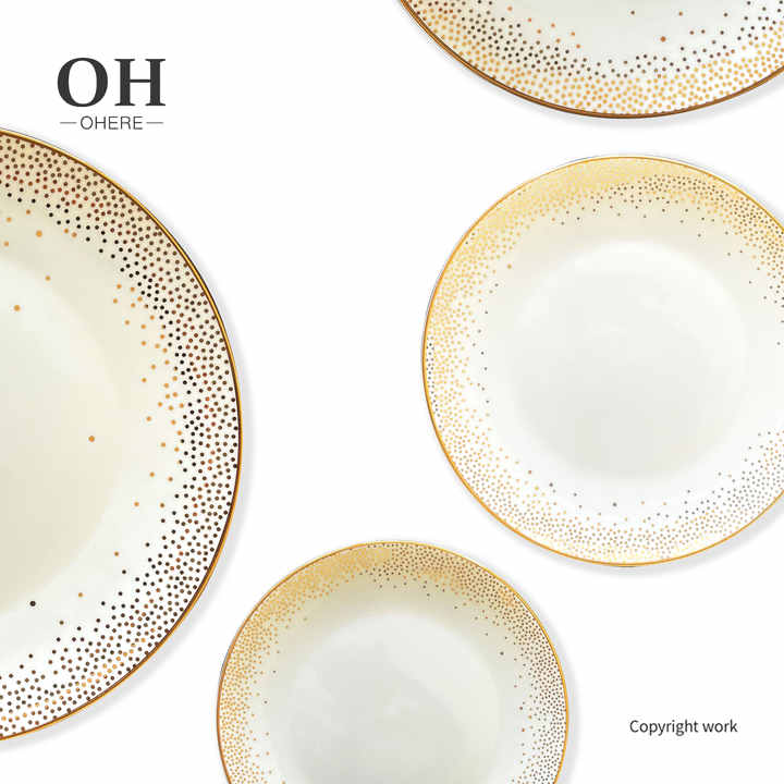 Fine Bone China Plate Set Golden Inlay Dinner Set Luxury Wedding ...
