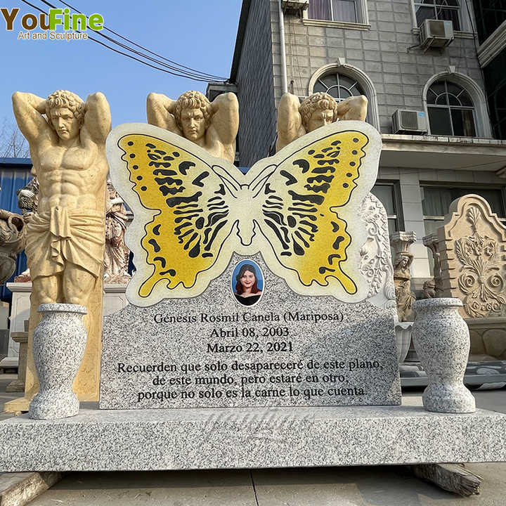 High Quality Natural Stone Granite Dark Gray Marble Butterfly Headstone ...