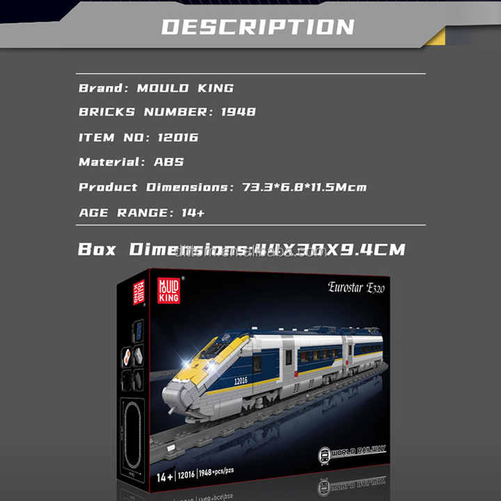 Mould King 12016 Electric Eurostar E320 Train Model Bricks RC Train ...