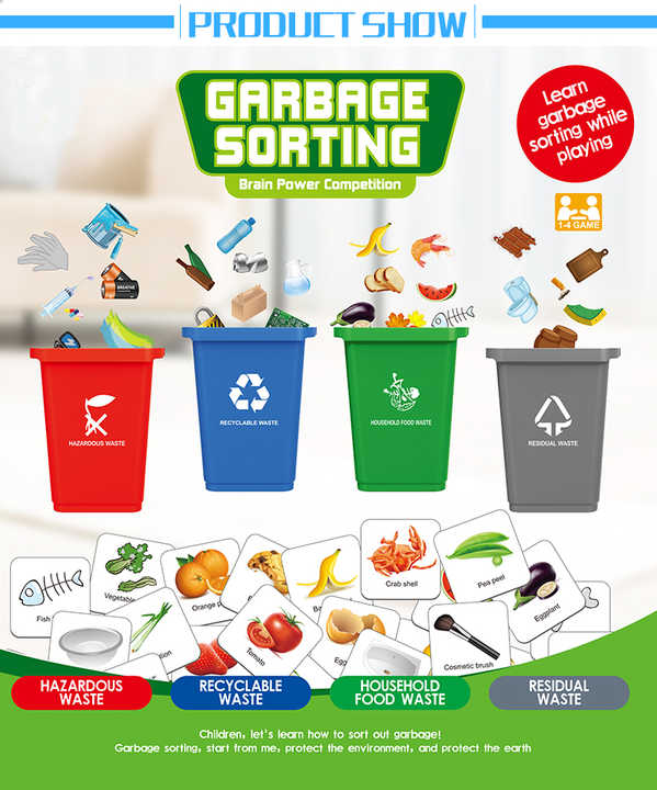 Educational Kids Board Game Mini Toy Trash Can Garbage Classification ...