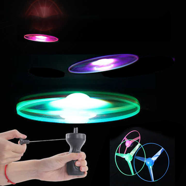 LED Lighting Flying Disc Propeller Helicopter Toys Pull String Flying ...