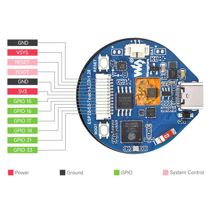 ESP32-S3 Development Board with 1.28 Inch Touch Screen